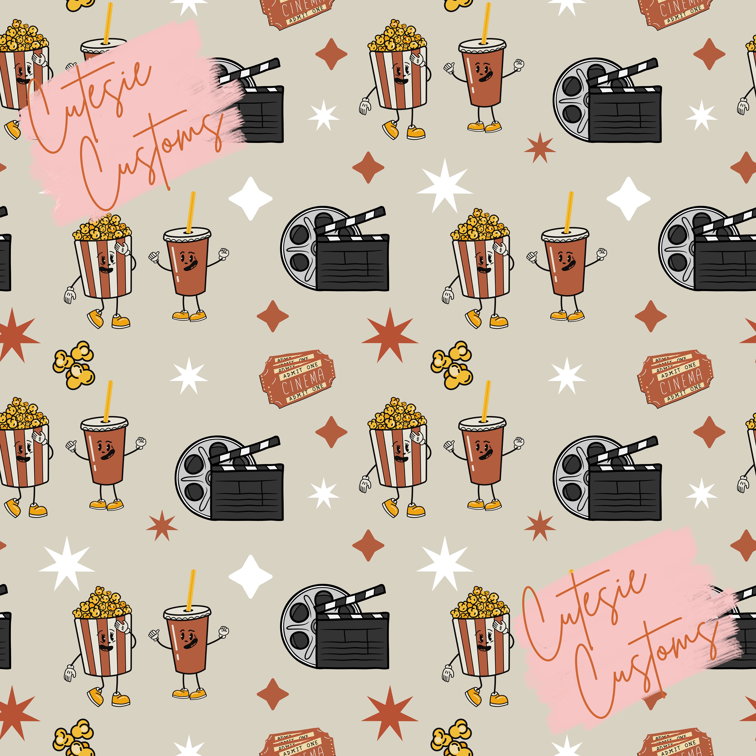 Retro Movie Pattern, Digital Seamless Design, Custom Fabric Design ...