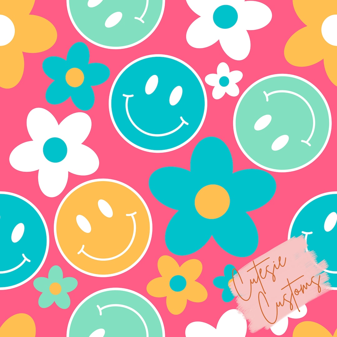 Smiley Faces Flower Pattern, Digital Seamless Design, Fabric Prints ...