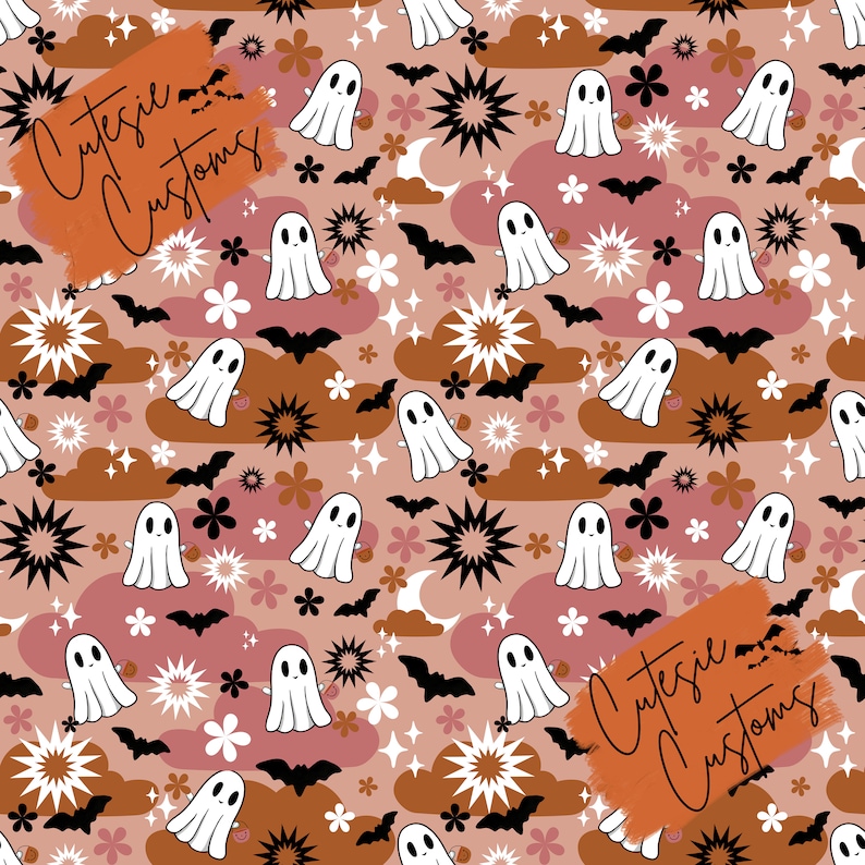 Ghost Halloween Bat Pattern, Digital Seamless Design, Fabric Design ...