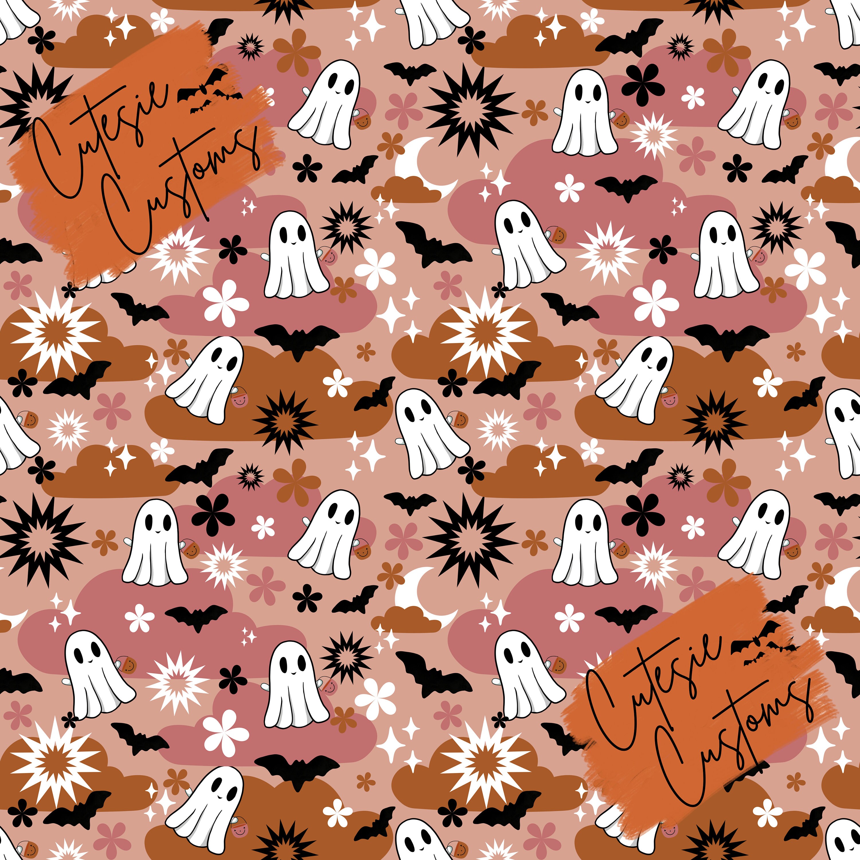 Ghost Halloween Bat Pattern, Digital Seamless Design, Fabric Design ...