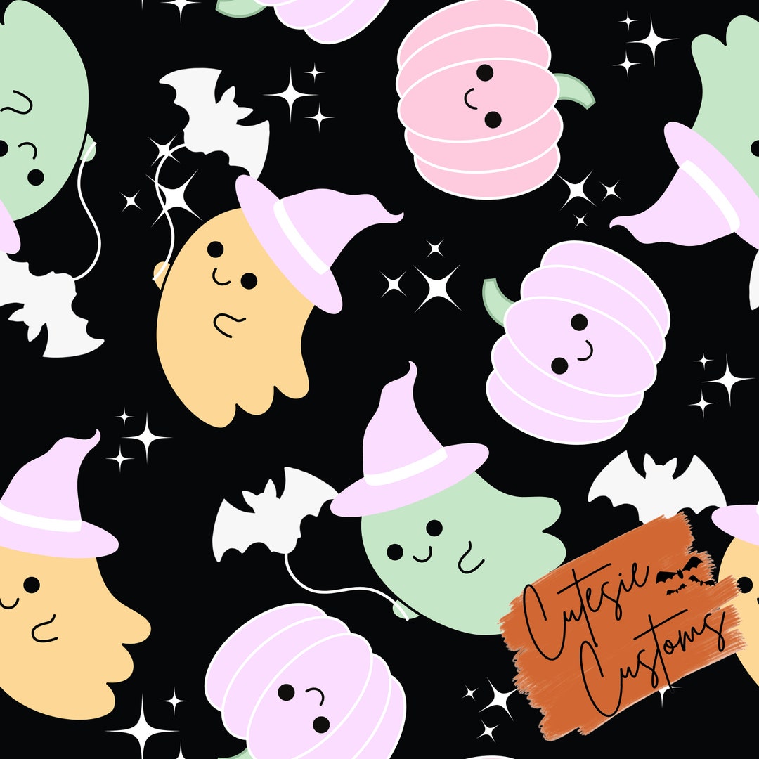 Ghost Halloween Bat Pattern, Digital Seamless Design, Fabric Design ...