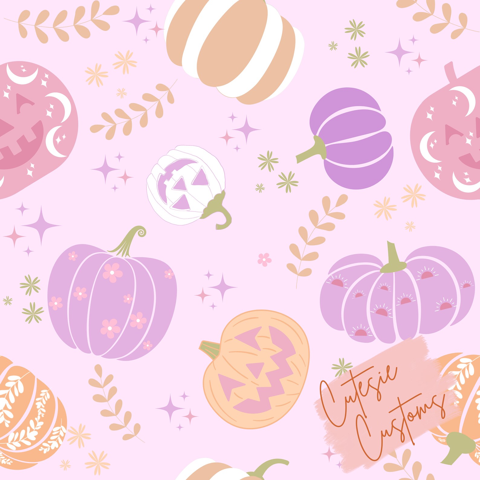 Pumpkin Fall Halloween Pattern, Digital Seamless Design, Fabric Print ...