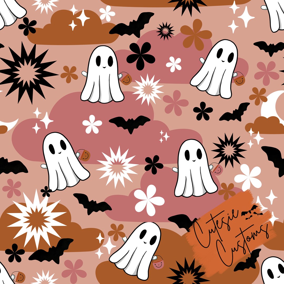 Ghost Halloween Bat Pattern, Digital Seamless Design, Fabric Design ...