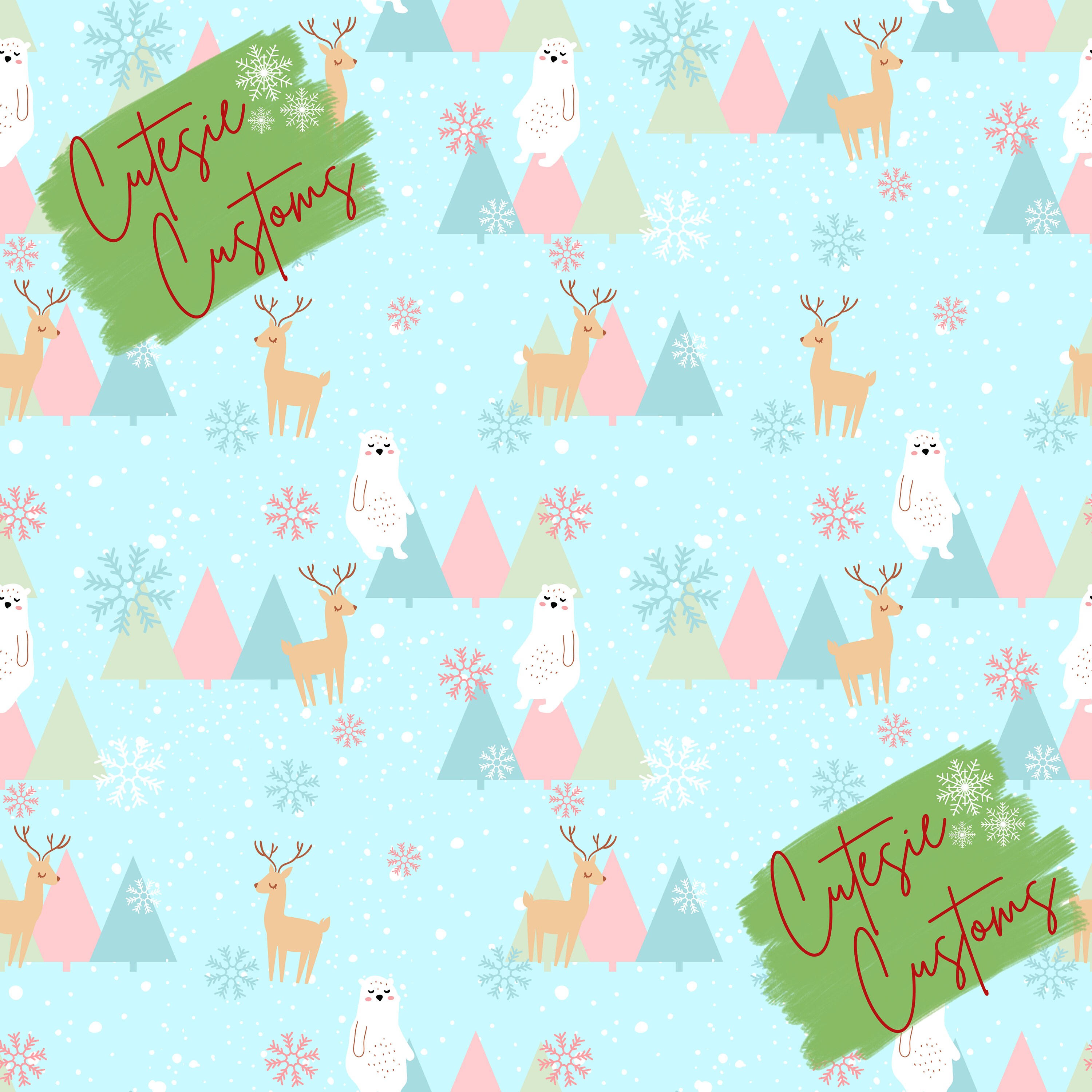 Pastel Tree Christmas Pattern, Fabric Prints, Custom Fabric Design ...