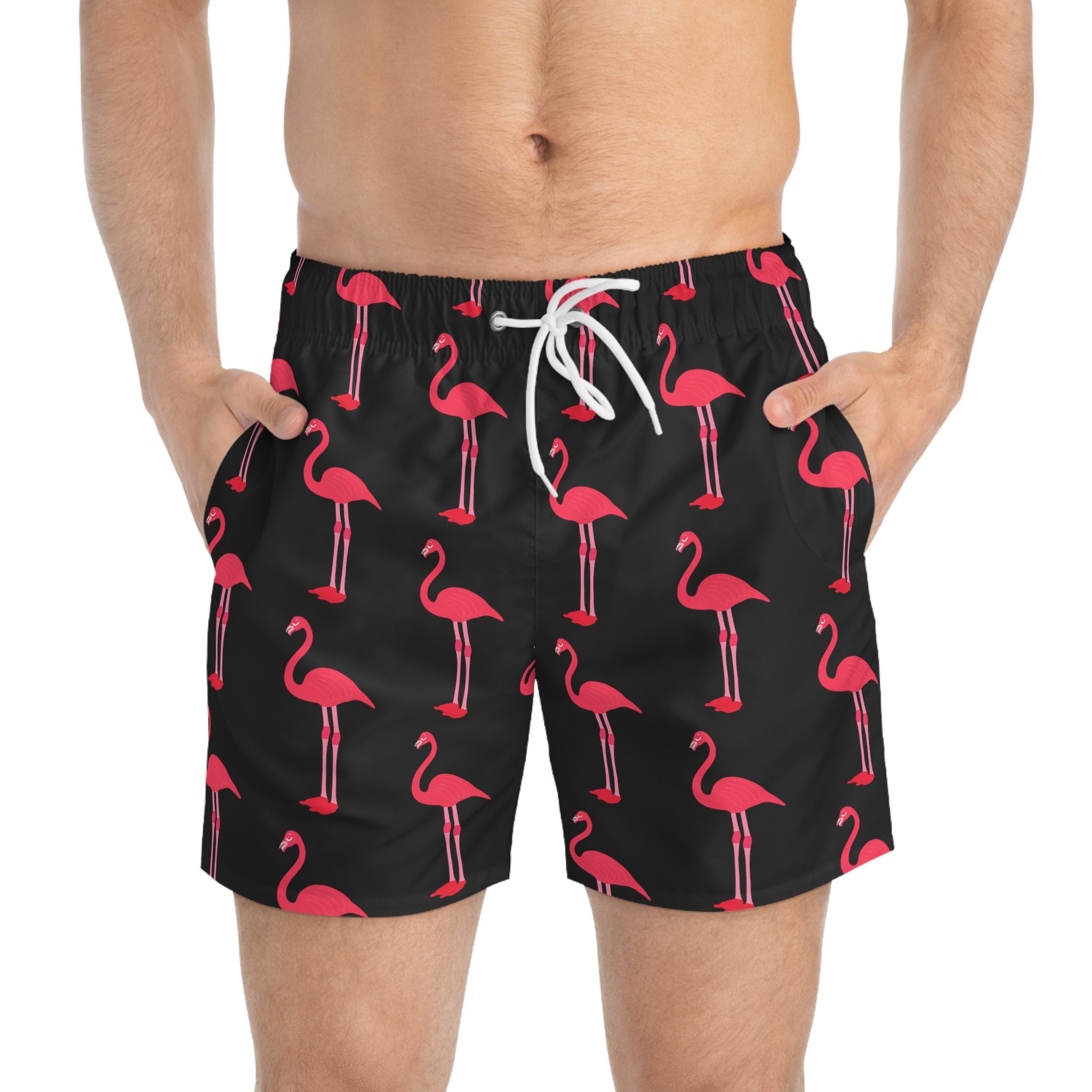 Mens Swim Trunks, Mens Swim Shorts, Flamingo Swim Shorts, Mens Animal ...