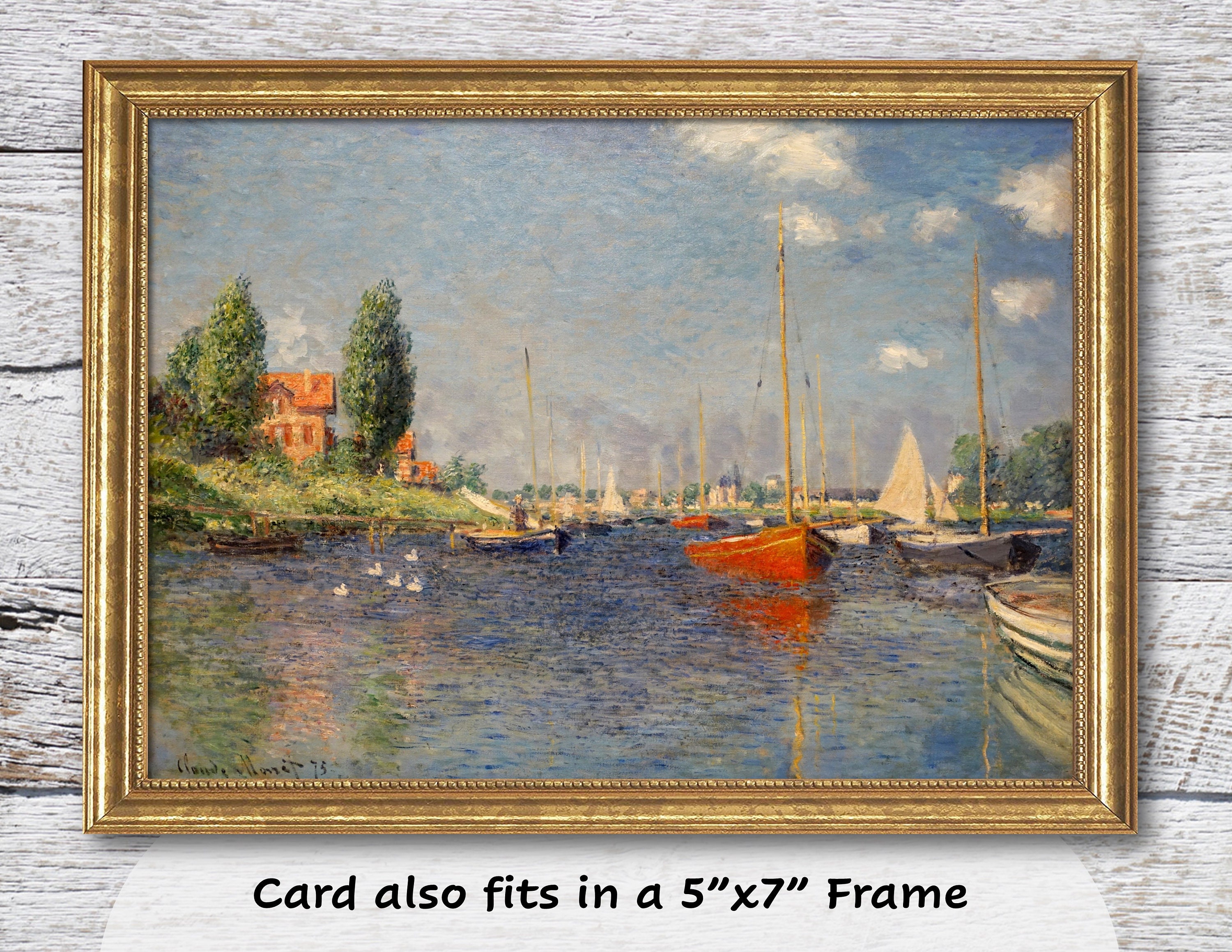 Red Boats by Monet, Printable Fine Art Card of Famous Oil Painting ...