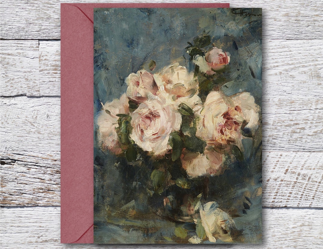 Roses in Glass Vase by Hermans, Printable Greeting Card of Famous Oil ...