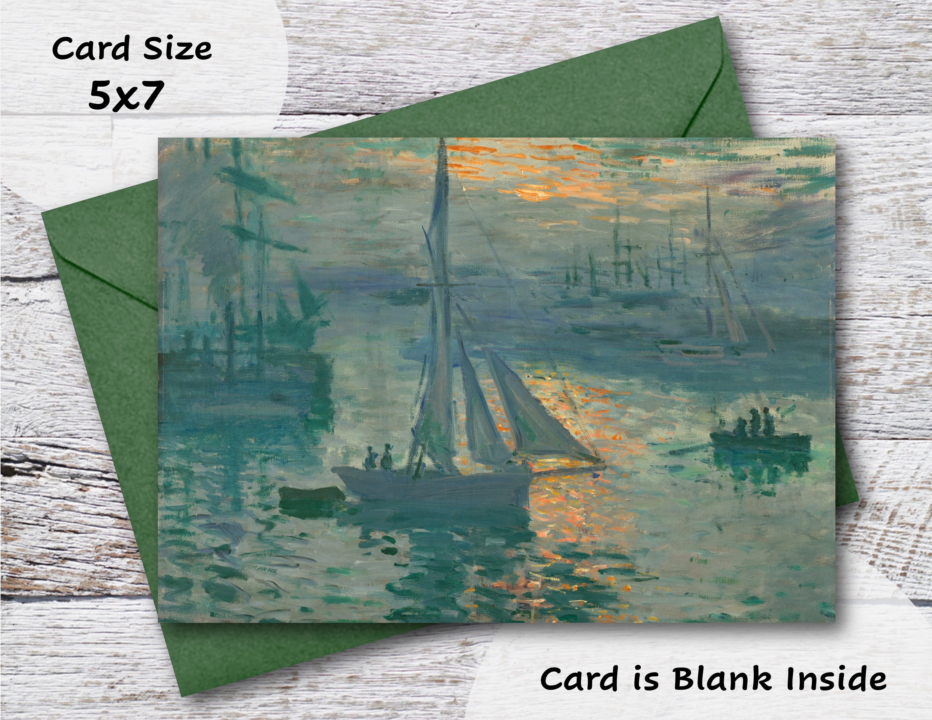 Sunrise Marine by Claude Monet, Printable Blank Greeting Card of Famous ...