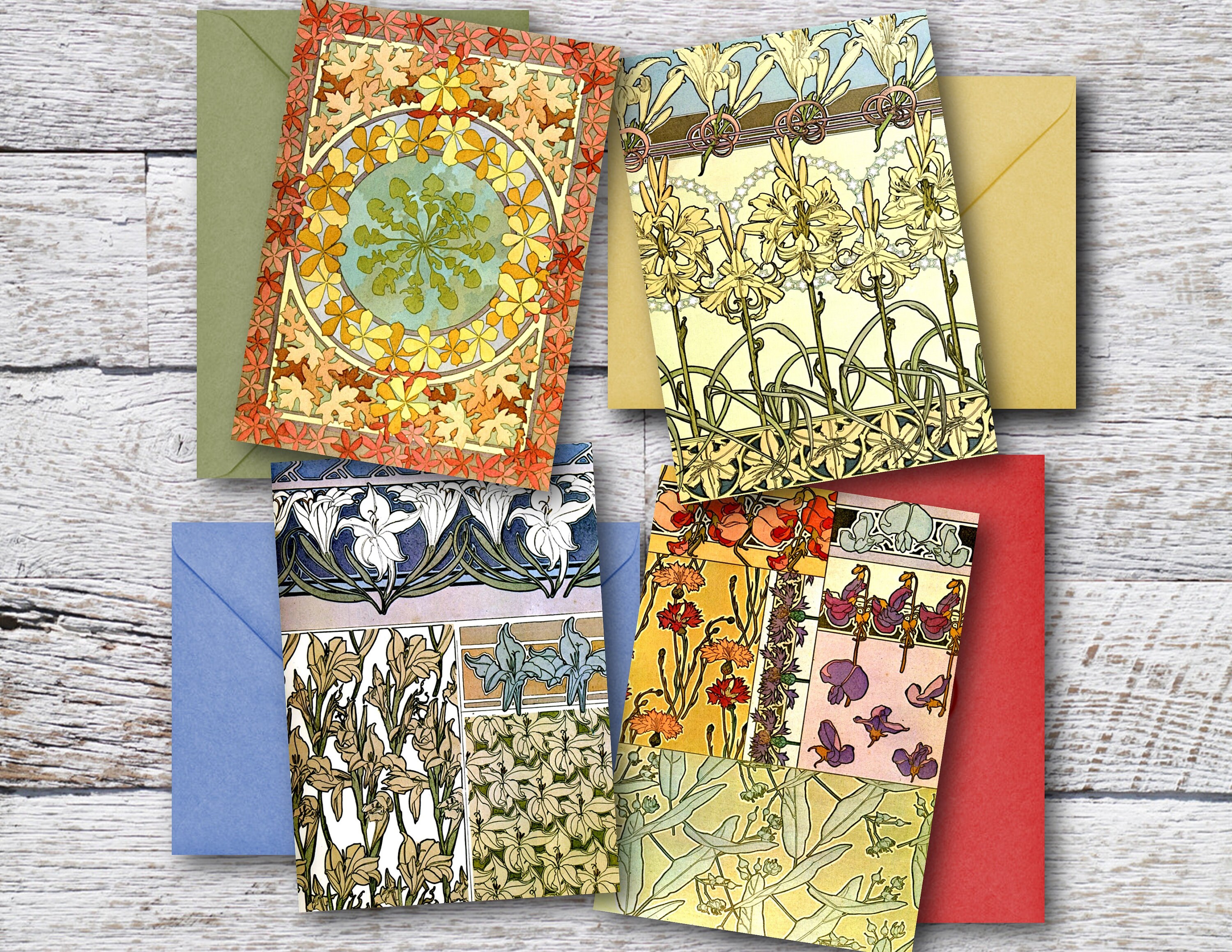 Mucha's Decoratifs Collection, 4 Printable Greeting Cards of Famous ...