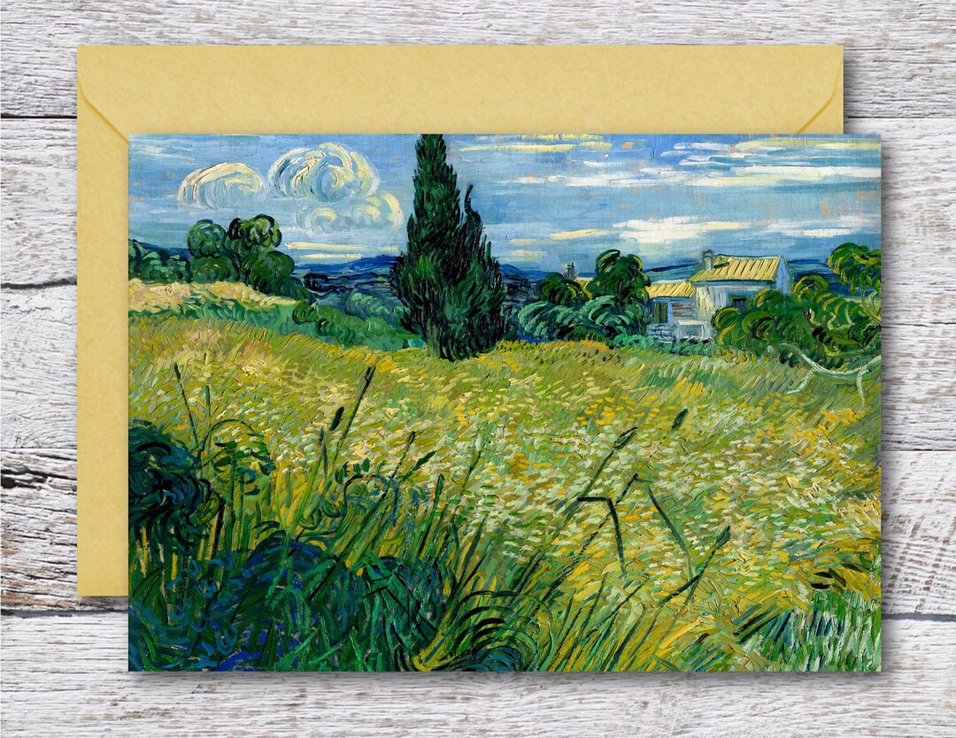 Green Wheat Field by Van Gogh, Printable Blank Greeting Card of Famous ...