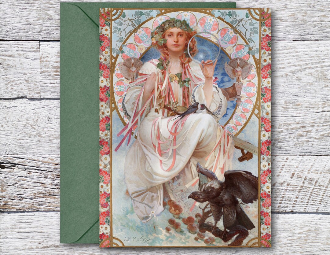 Slavia by Alphonse Mucha, Printable Blank Greeting Card of Famous Mucha ...