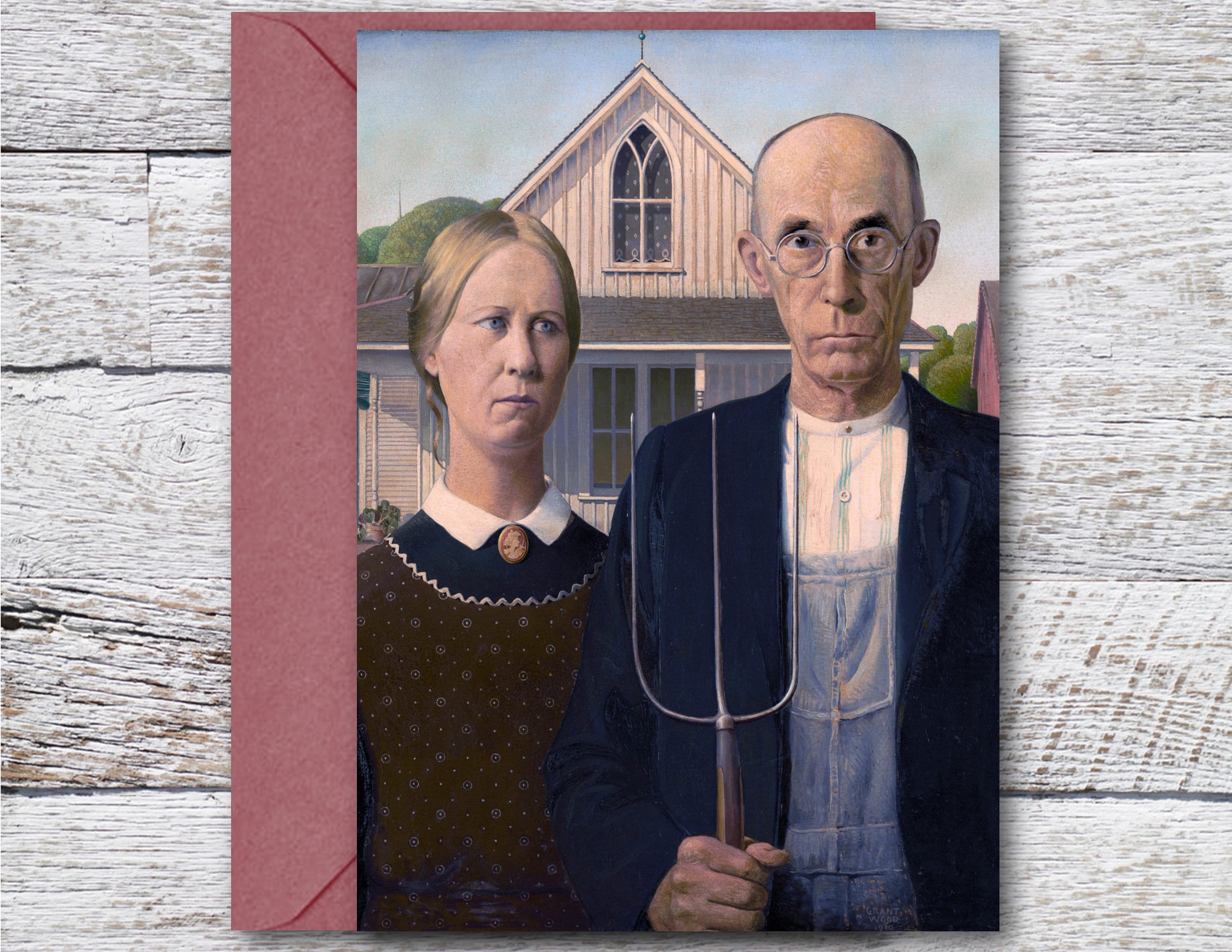 American Gothic by Grant Wood, Printable Blank Greeting Card of Famous ...