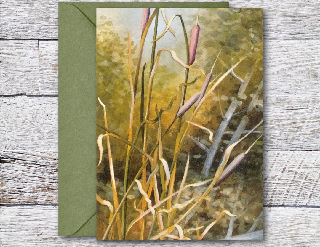Cattails by Mark Weatherby, Printable Blank Greeting Card of Painting ...