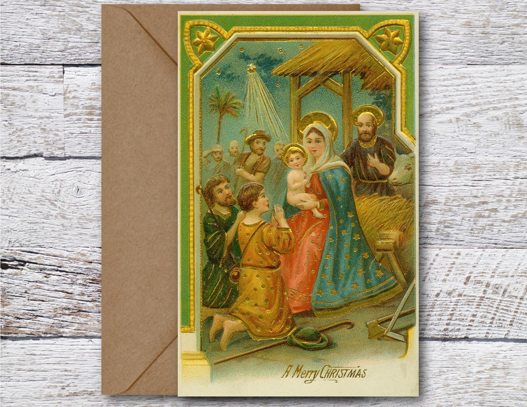 Printable Christmas Card of Nativity Scene Vintage Holiday - Etsy