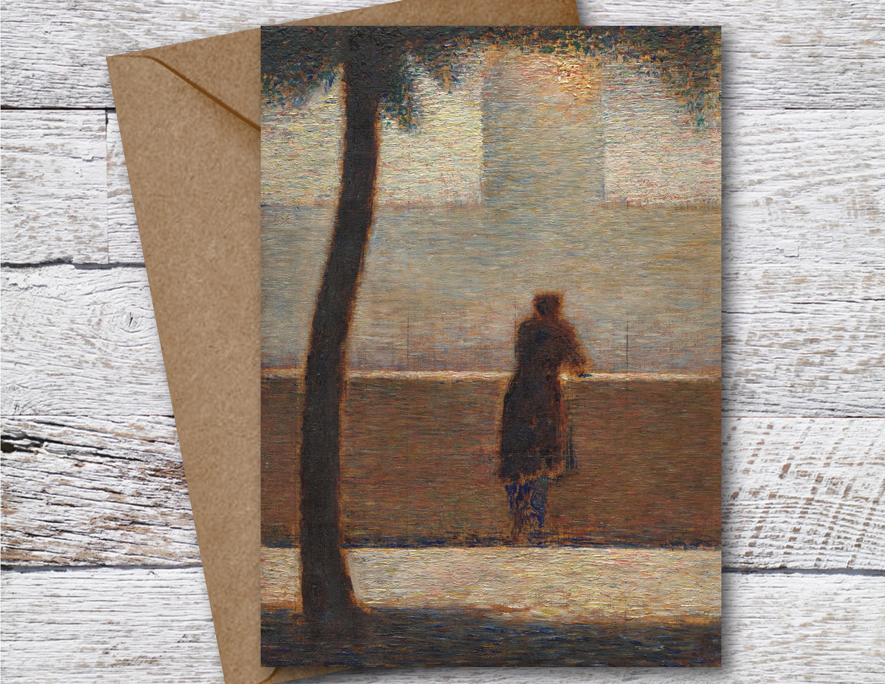 Man Leaning on Parapet by Georges Seurat, Printable Greeting Card of ...