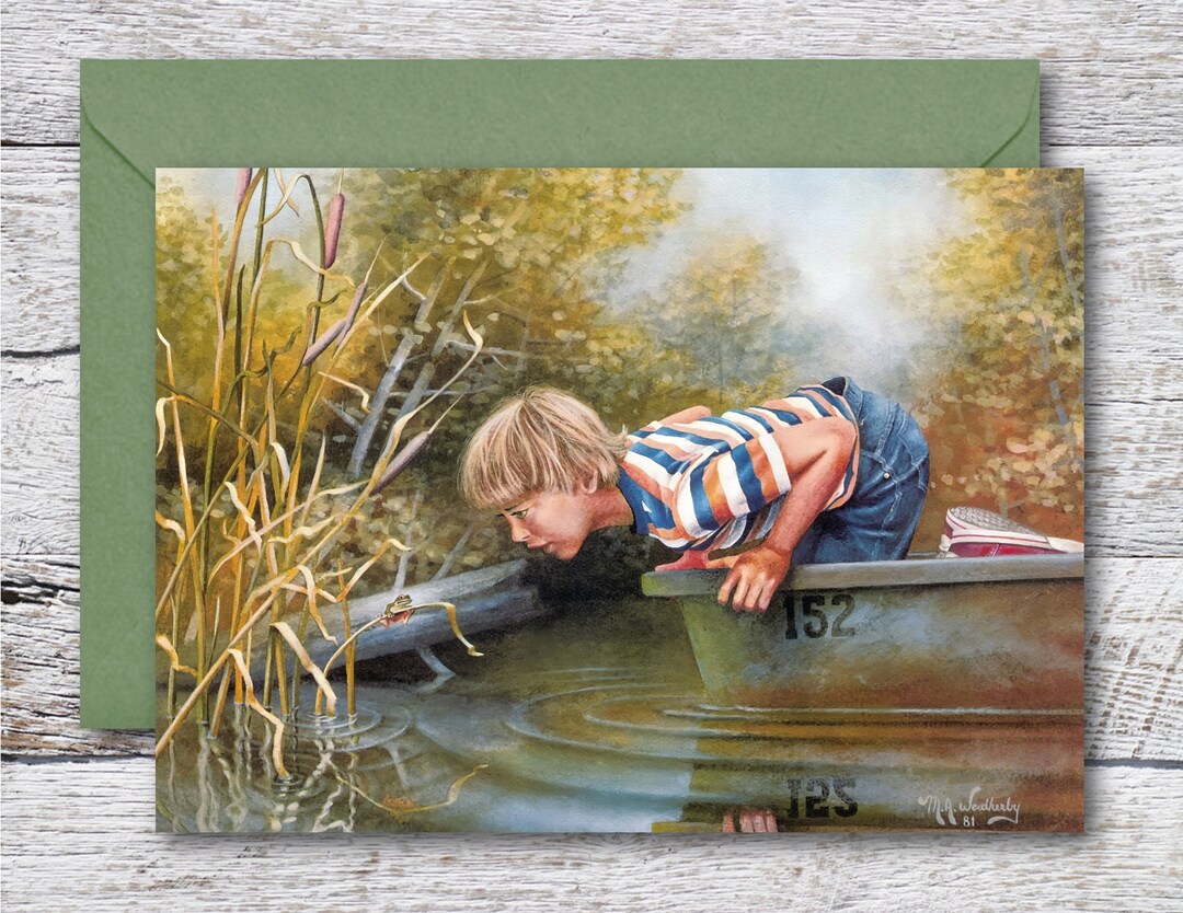 A Boy and a Frog by Mark Weatherby, Printable Blank Greeting Card of a ...