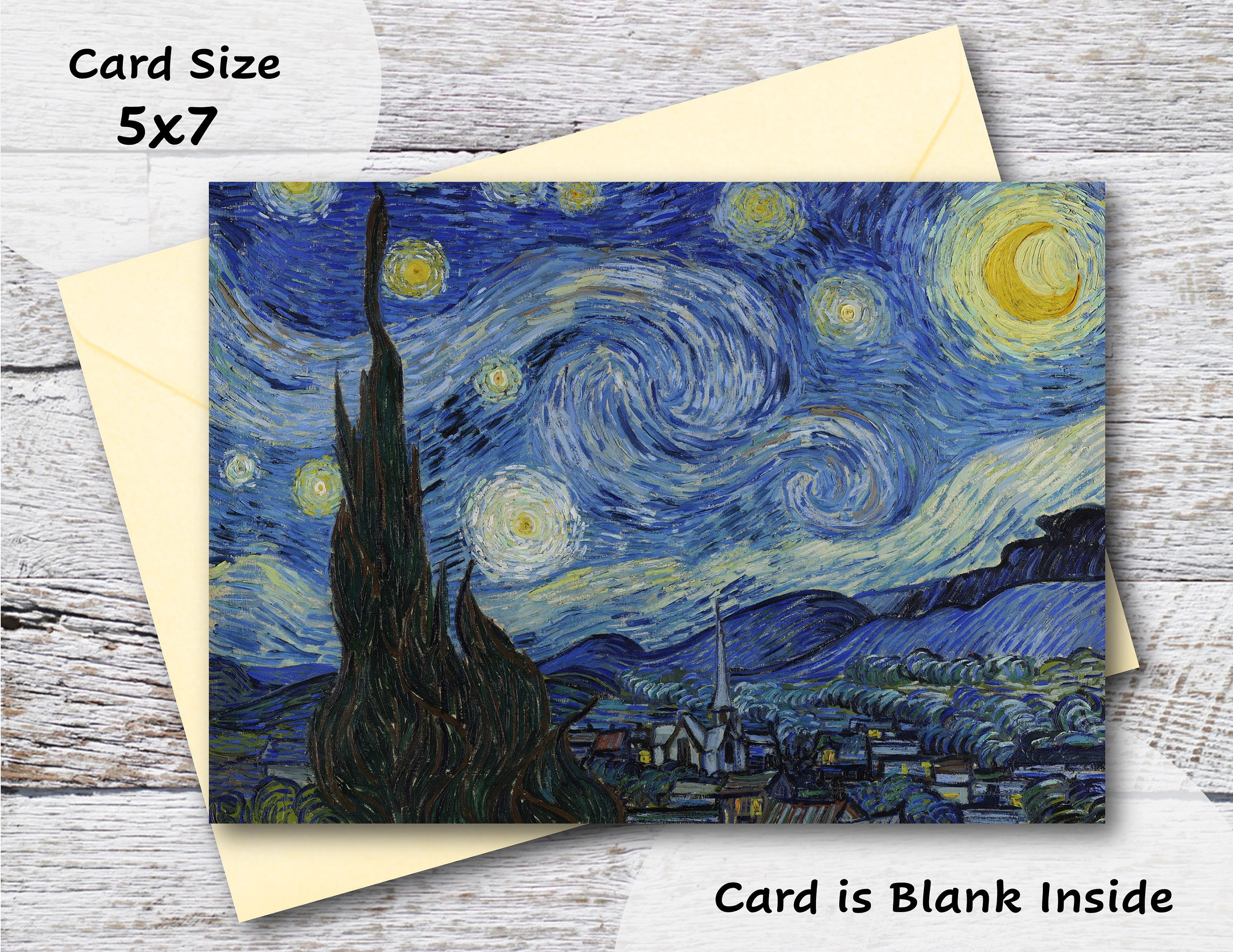Starry Night by Van Gogh, Printable Greeting Card of Famous Van Gogh ...