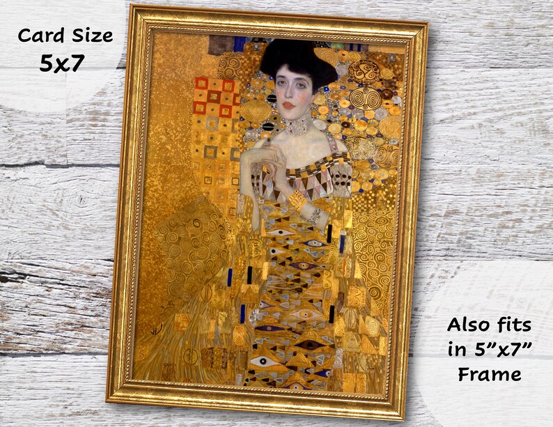 Portrait of Adele by Gustav Klimt, Printable Blank Greeting Card of ...