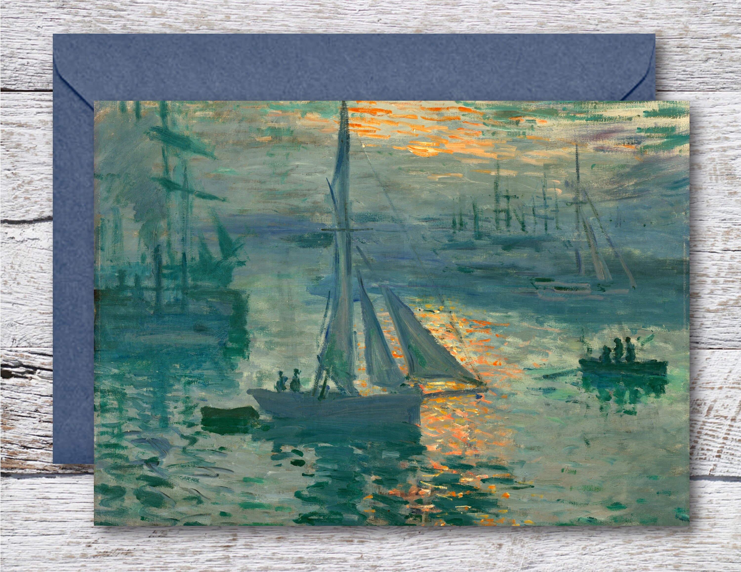 Sunrise Marine by Claude Monet, Printable Blank Greeting Card of Famous ...