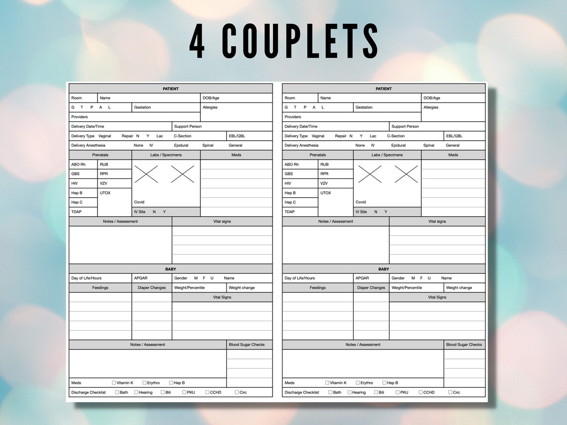 Mother Baby Nurse Report Sheet, Postpartum Nurse Brain, Mom and Baby ...