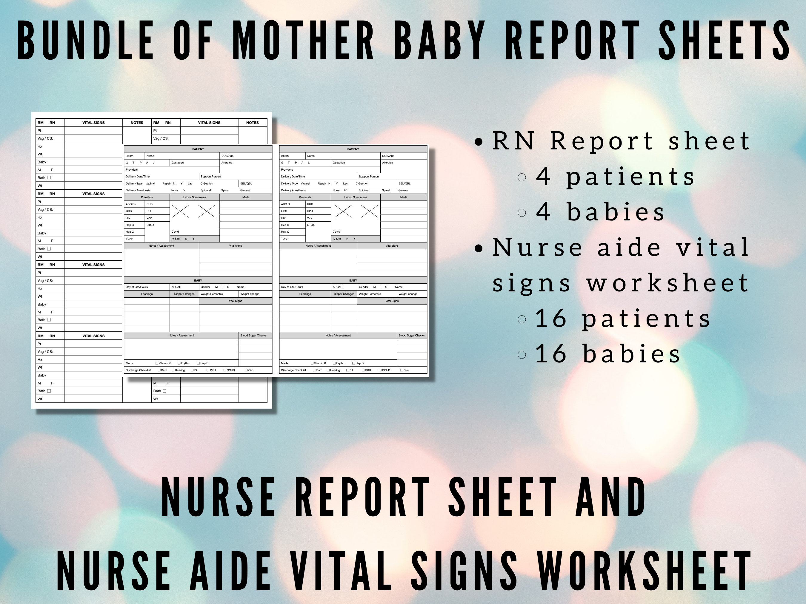 Bundle of Mother Baby Report Sheets, Nurse Brain Handoff Communication ...