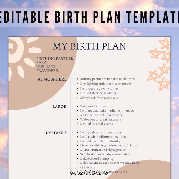 Inclusive Birth Plan Template - Etsy