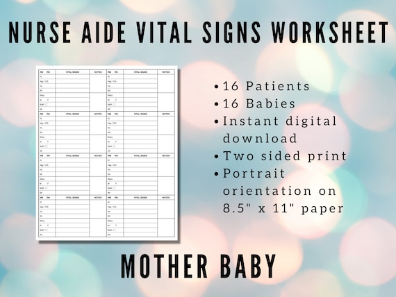 CNA Vital Signs Log for Mom and Baby Nurse Aide Vital Signs - Etsy