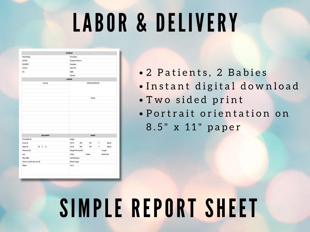 Labor and Delivery Nurse Simple Report Sheet, OB Nurse Basic Brain ...