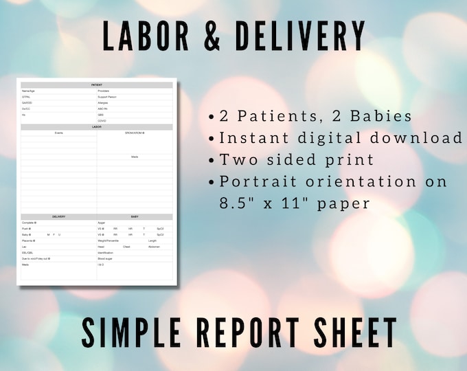 Labor and Delivery Nurse Report Sheet | 1-2 Patients | Printable ...