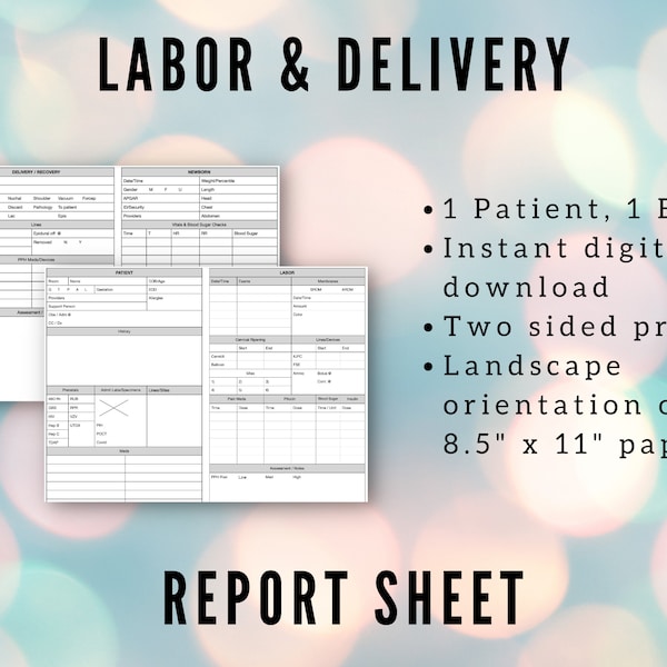 Nurse report sheet labor - Etsy México