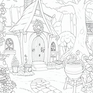 17 Adult Grayscale Coloring Pages - Houses in the Woods Adult Printable ...