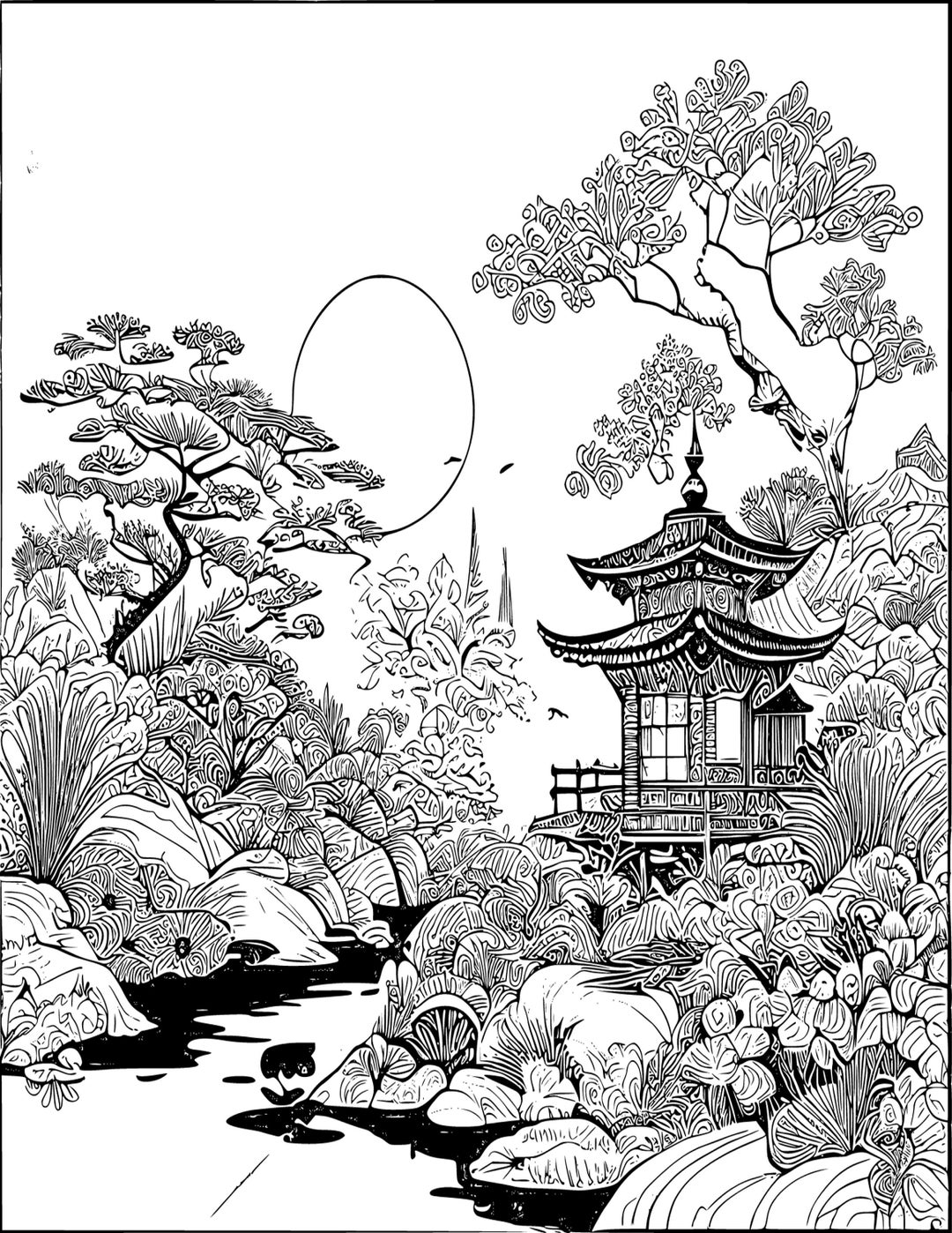 Book2 - 25 Adult Grayscale Coloring Pages - Japanese Garden Adult ...