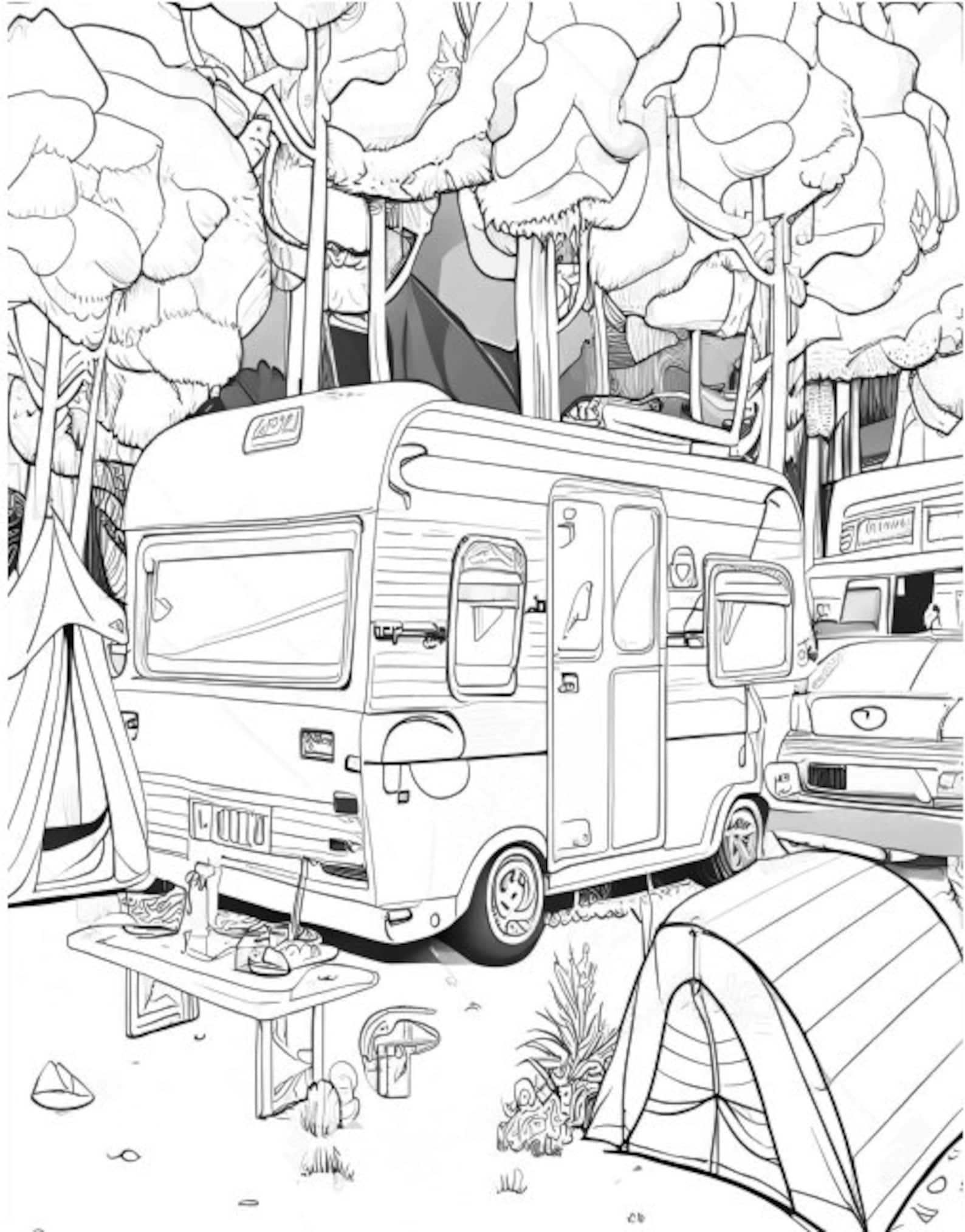 Book1 - 34 Camping Adult Grayscale Coloring Pages - Campers Travel ...