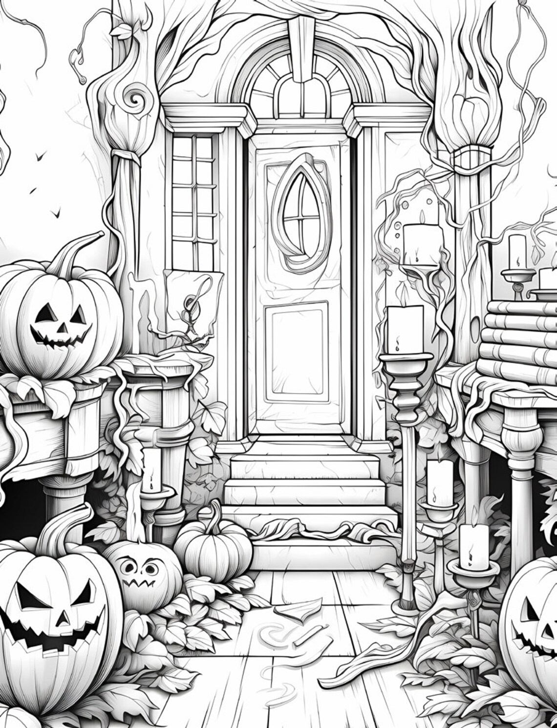 16 Adult Grayscale Haunted Houses Halloween Coloring Pages! - Book1 ...