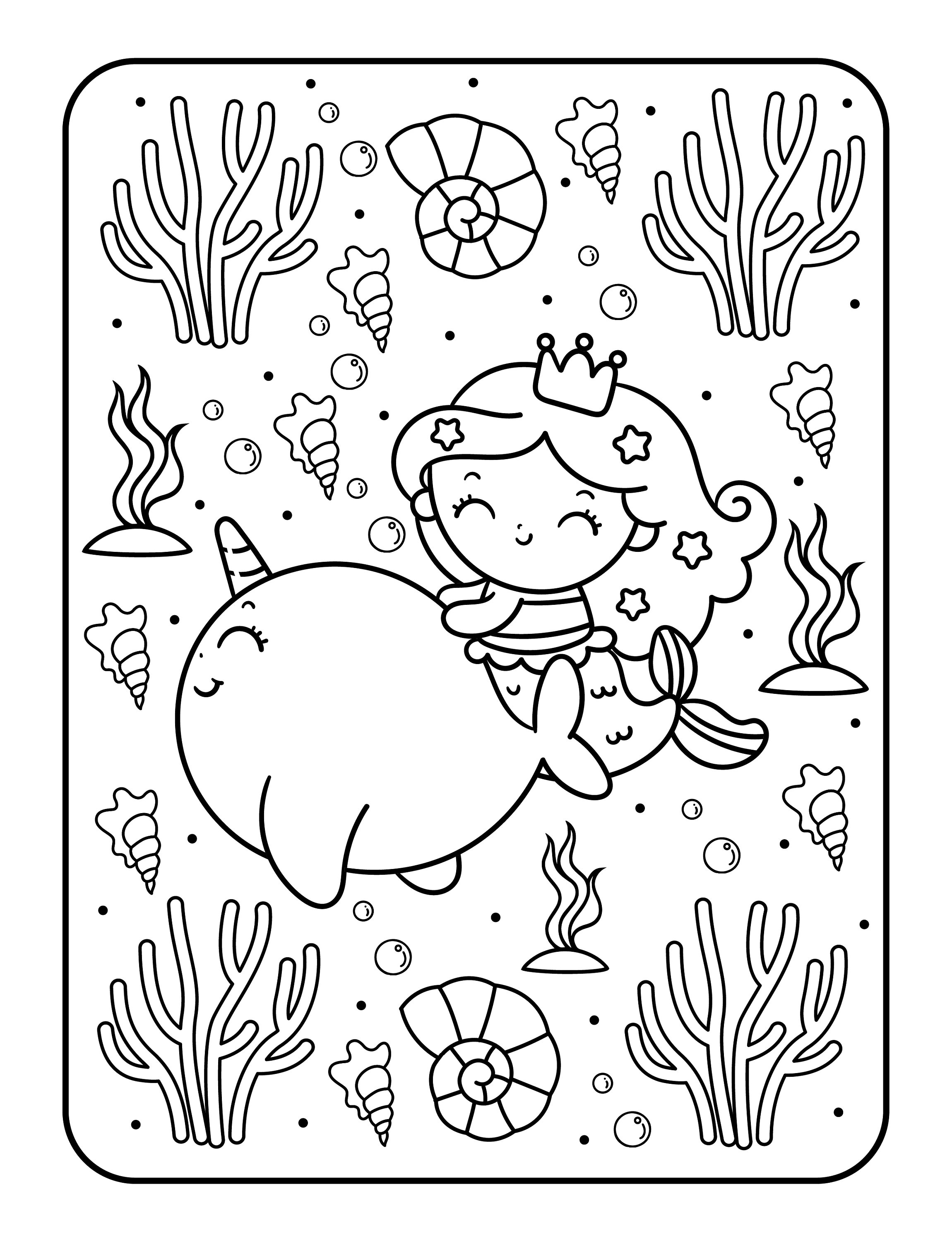50 Page Mermaid Printable Book - Kids Coloring Pages - Kids Coloring ...