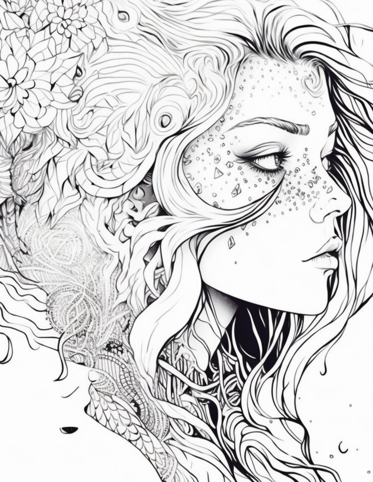 25 Psychedelic Woman Grayscale Coloring Pages! - Adult Futuristic ...
