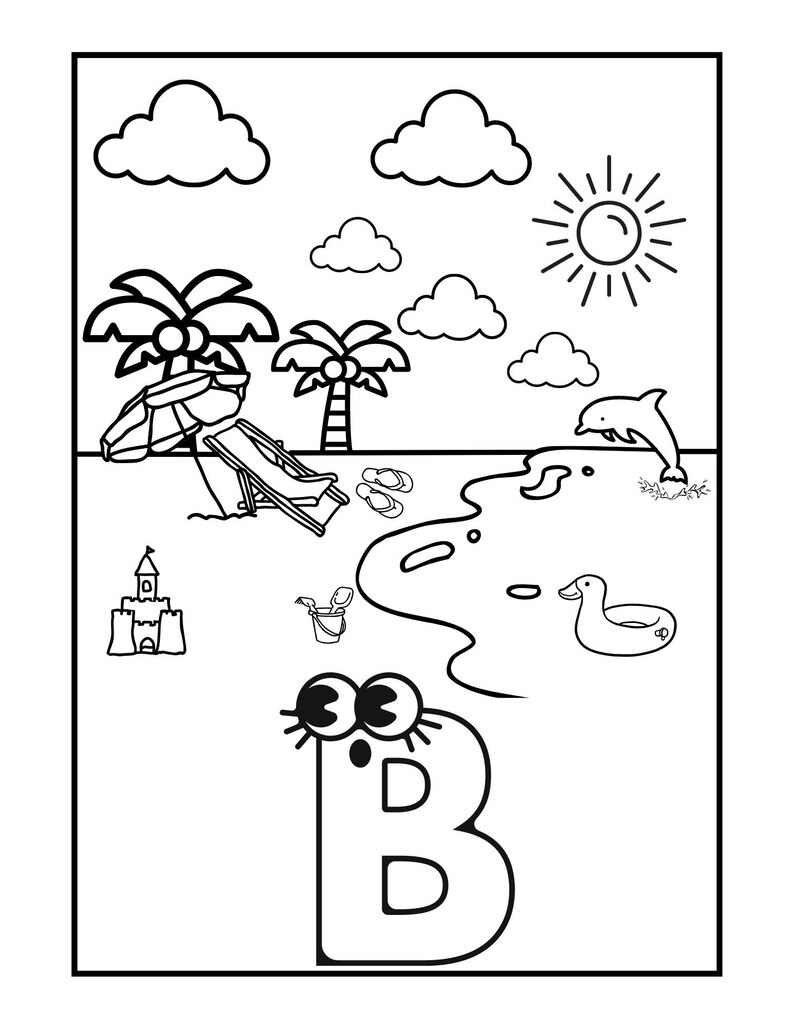 26 Alphabet Letters at the Beach Coloring Pages! - Beach Alphabet ...