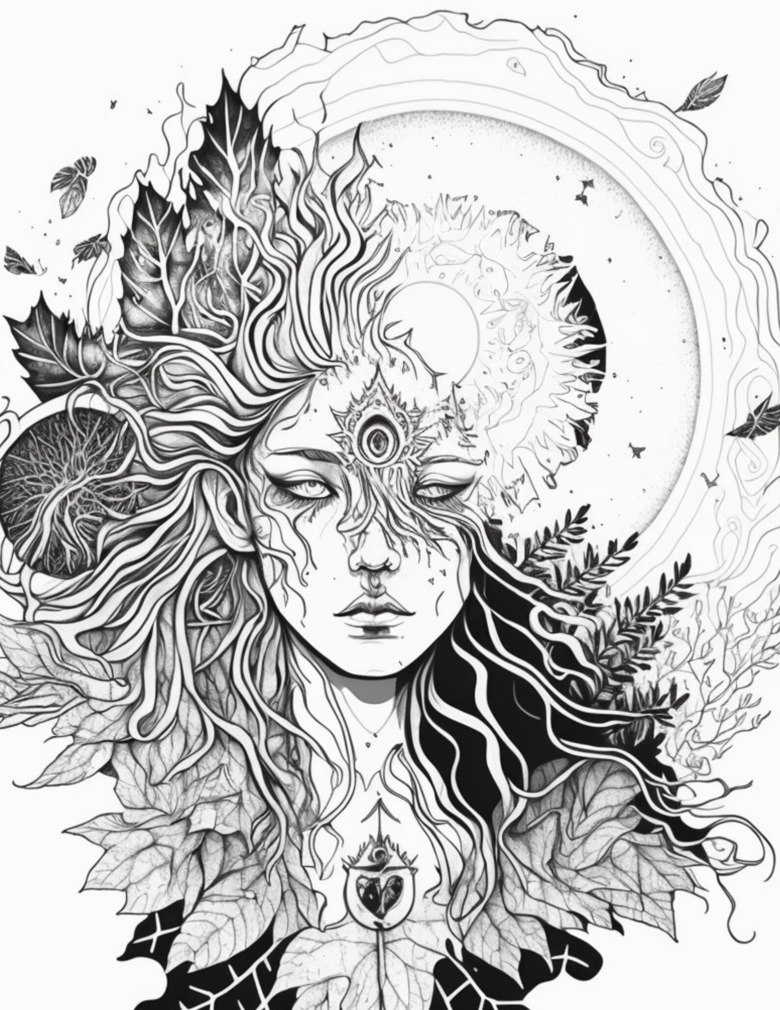 25 Psychedelic Woman Grayscale Coloring Pages! - Adult Futuristic ...