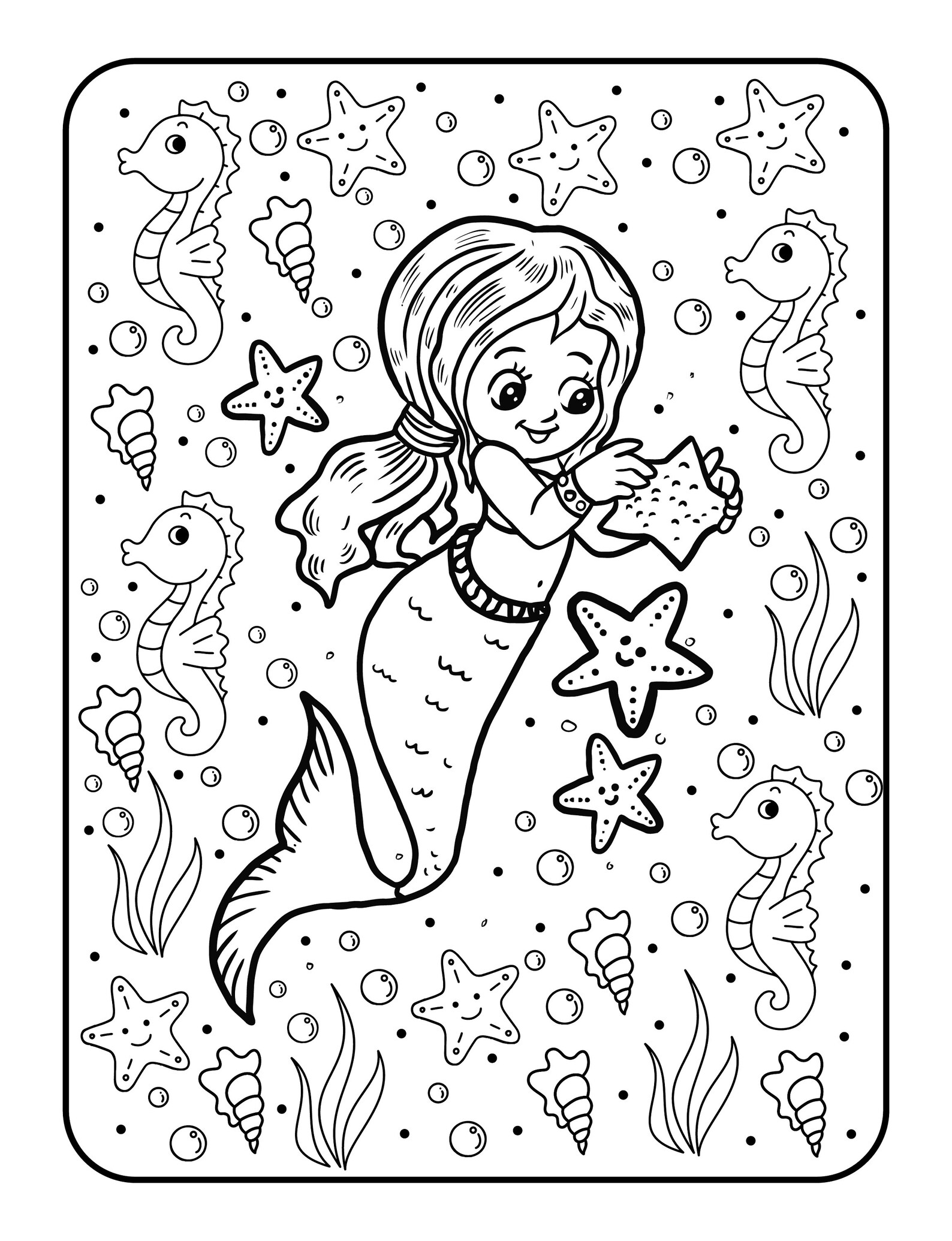 50 Page Mermaid Printable Book - Kids Coloring Pages - Kids Coloring ...