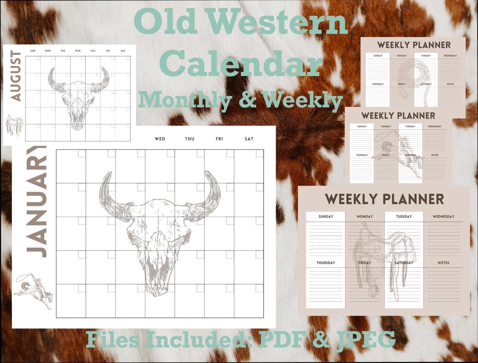 Old Western Digital Calendar Template Monthly & Weekly | Western ...