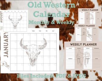 Cream Aztec Digital Calendar Template Monthly & Weekly | Western ...