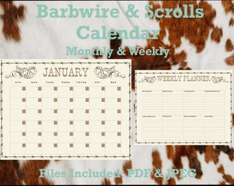 Cream Aztec Digital Calendar Template Monthly & Weekly | Western ...