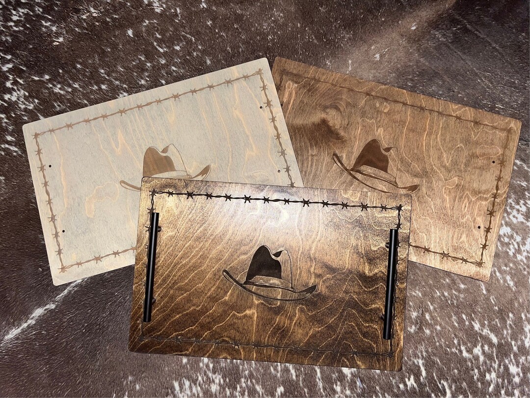 Cowboy Hat & Barbed Wire Serving Tray | Western Serving Tray | Cowboy ...