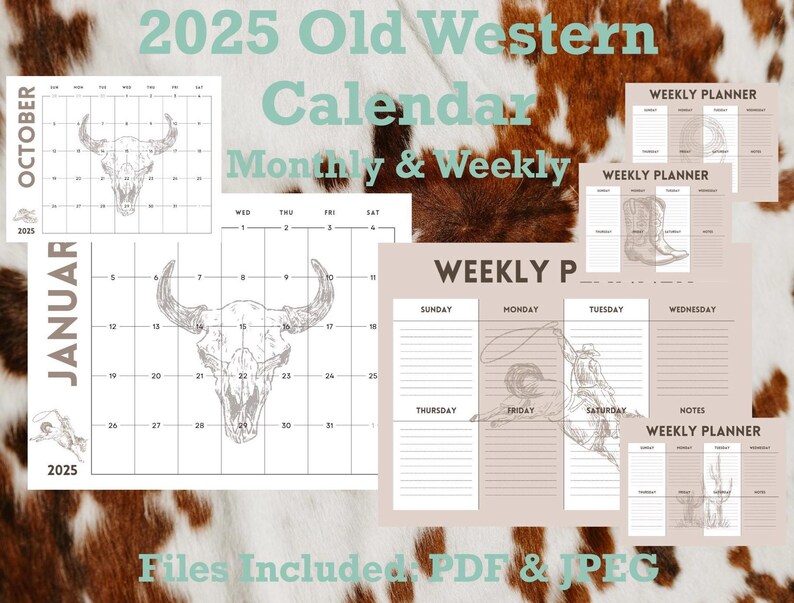 2025 Old Western Digital Calendar Template Monthly & Weekly | Western ...
