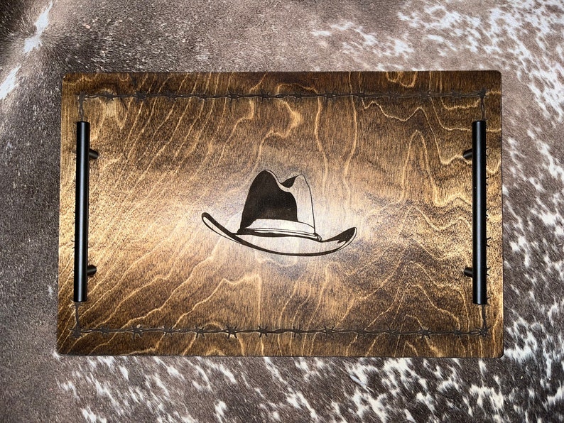 Cowboy Hat & Barbed Wire Serving Tray | Western Serving Tray | Cowboy ...