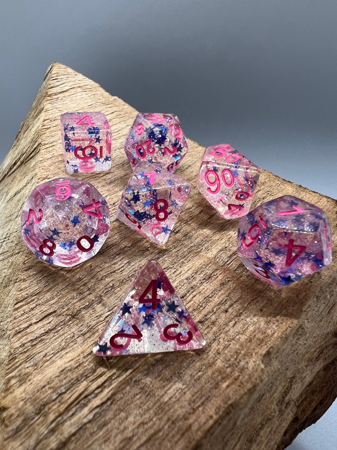 Silver Glitter Blue Stars Polyhedral Dice for RPG Games and Dungeons ...