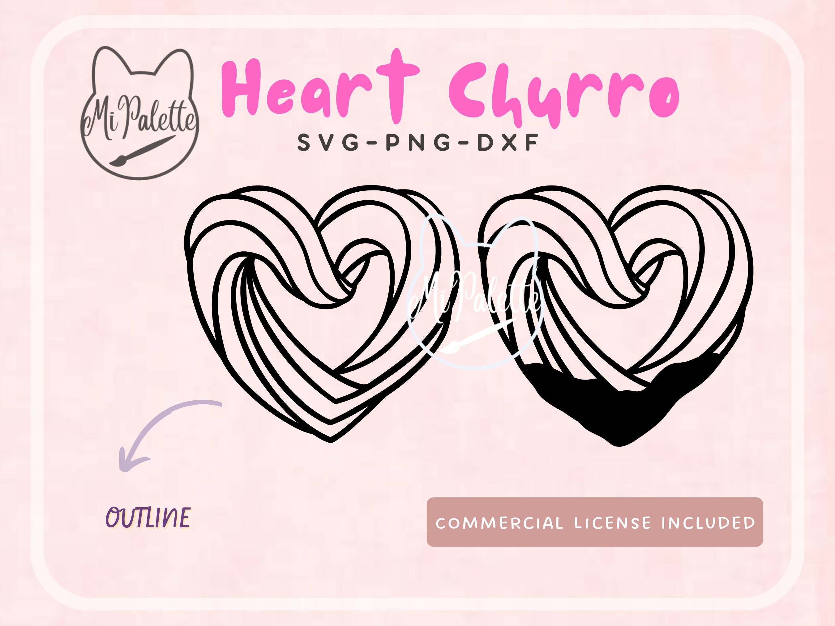 Heart Churro Outline - Digital Download SVG, PNG, DXF for Cricut ...
