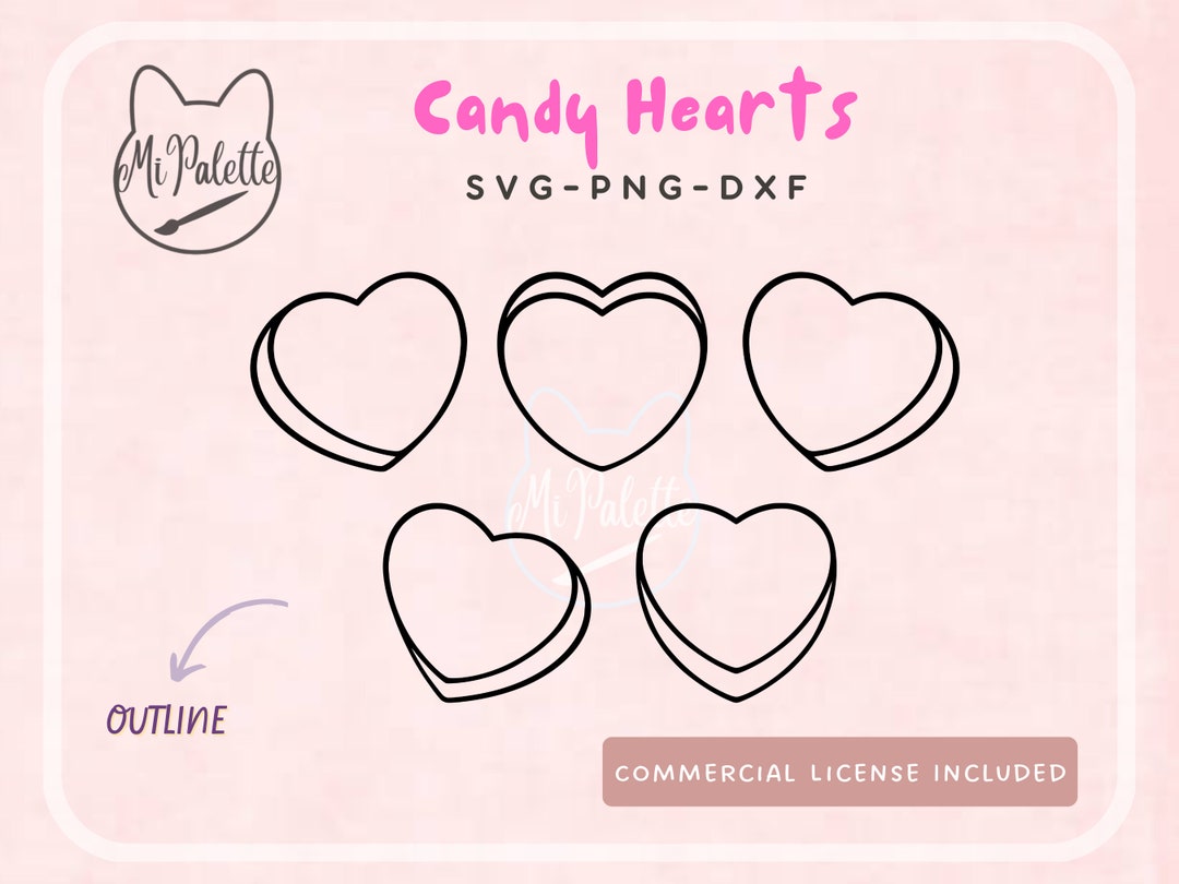 Candy Hearts Outline - Digital Download SVG, PNG, DXF for Cricut ...