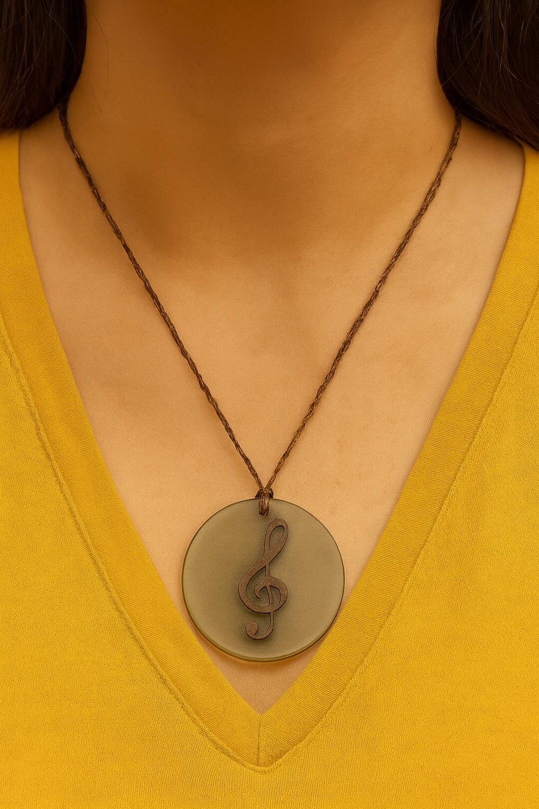 Handmade Wooden Treble Clef Pendant, Resin and Woven Cord - Etsy