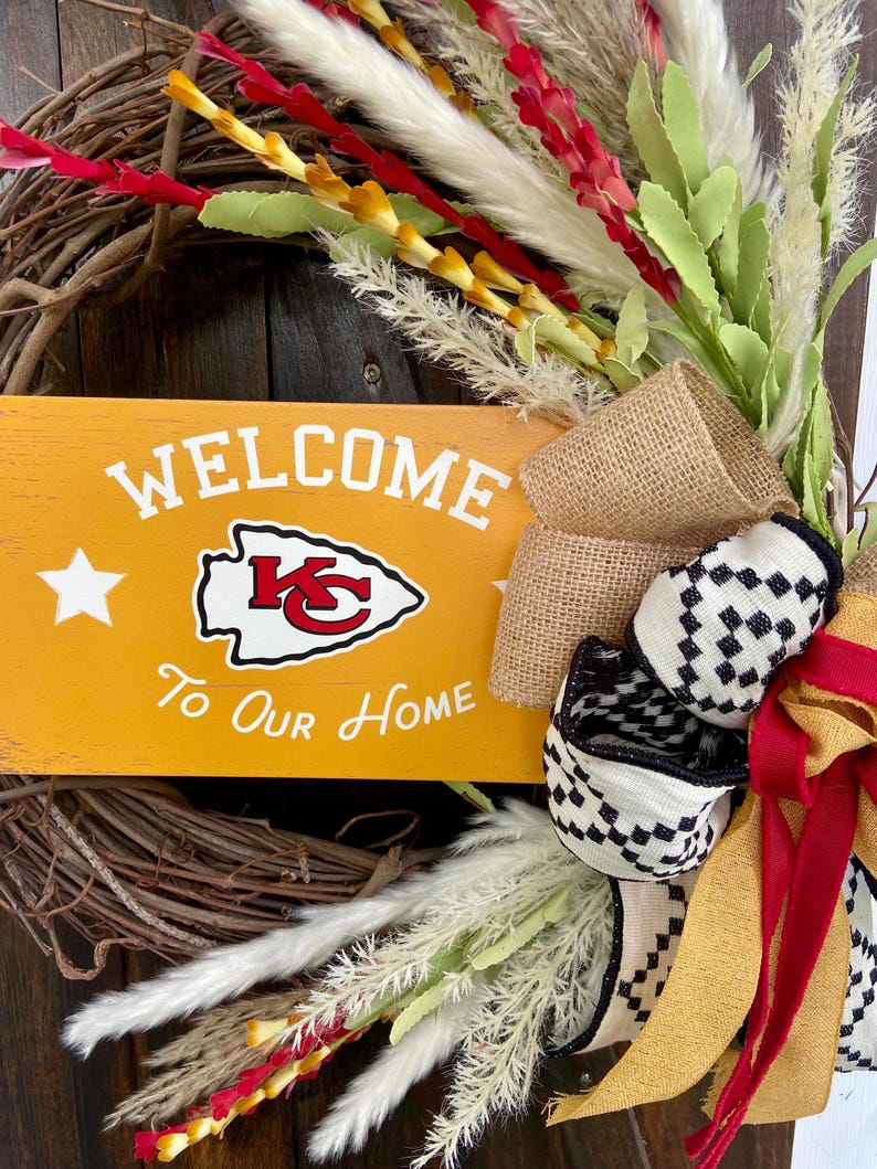 KC Chiefs Football Wreath - Welcome to Our Home- Yellow - Etsy